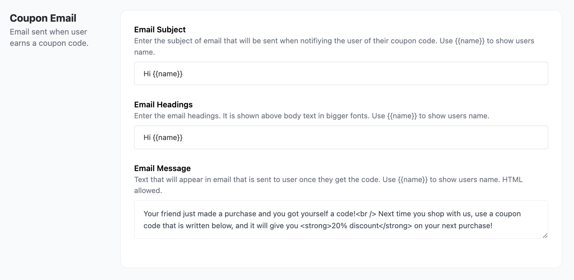 Email Settings - Refer a Friend for WooCommerce